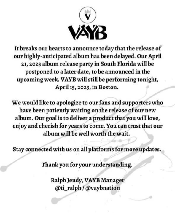 La sortie du prochain album de Vayb reportée