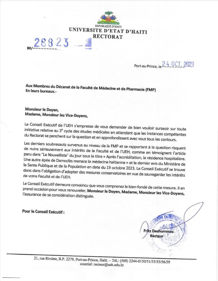Médecine : Le rectorat de l'Université d'État d'Haïti souhaite prendre ...