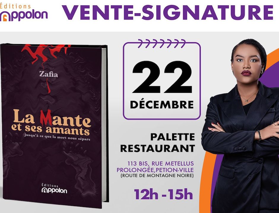 Signature du premier roman de Zafia Darada Appolon : « La Mante et ses ...